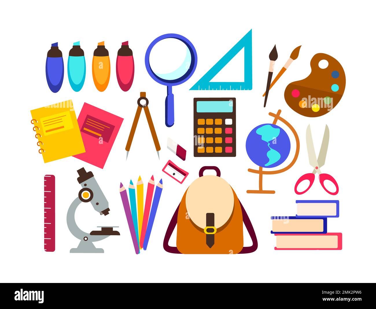 School supplies elements isolated on white background. Schooling ...