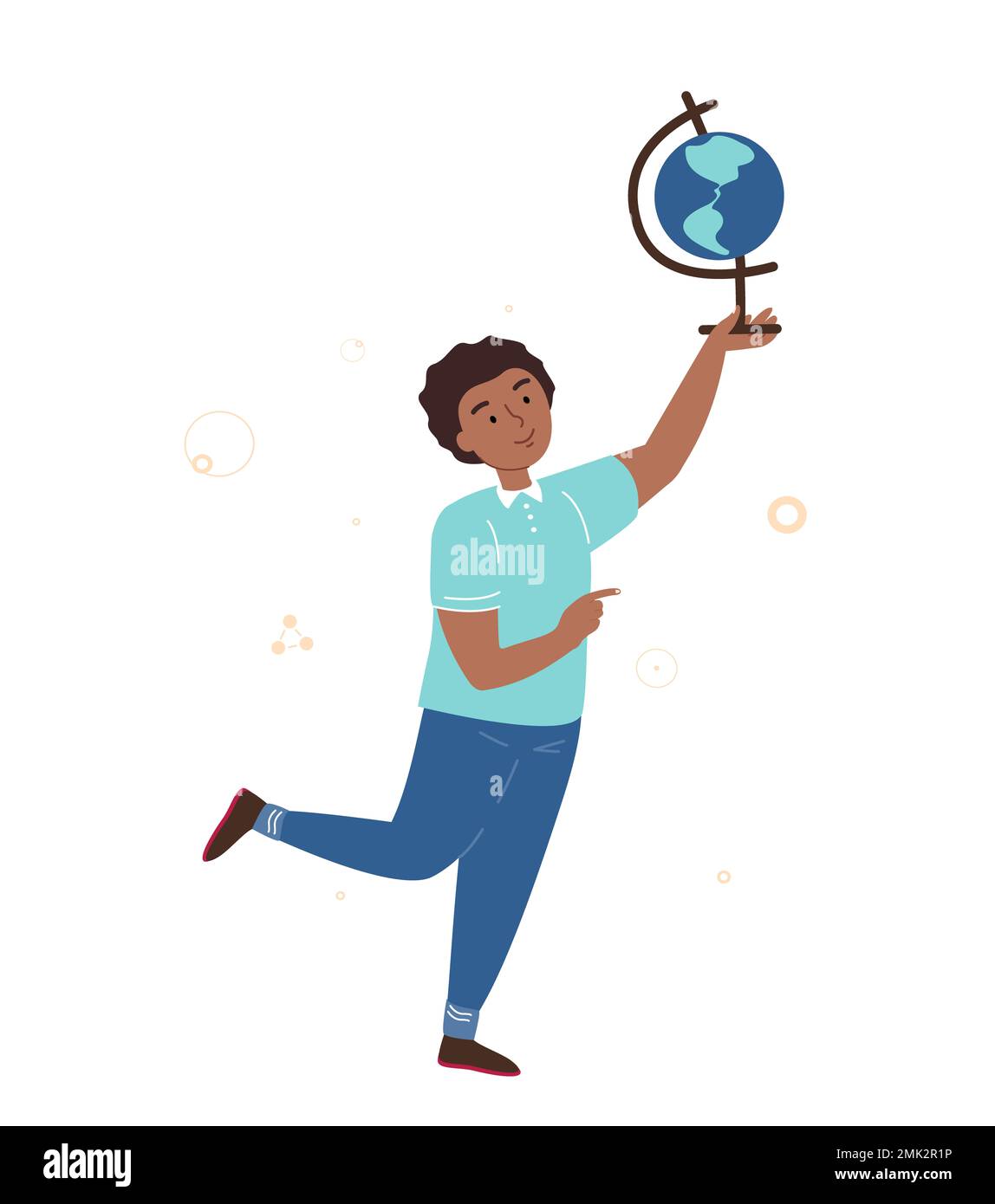 Smiling Boy African teenage student hold Globe Sphere of Earth Planet ...