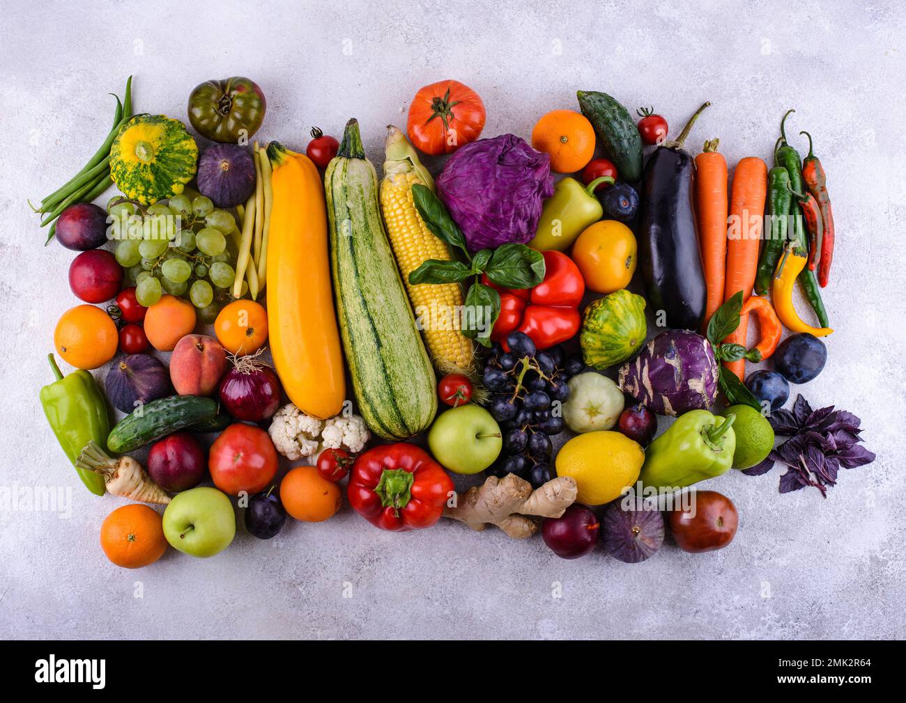 Assortment of rainbow color vegetables and fruits Stock Photo - Alamy