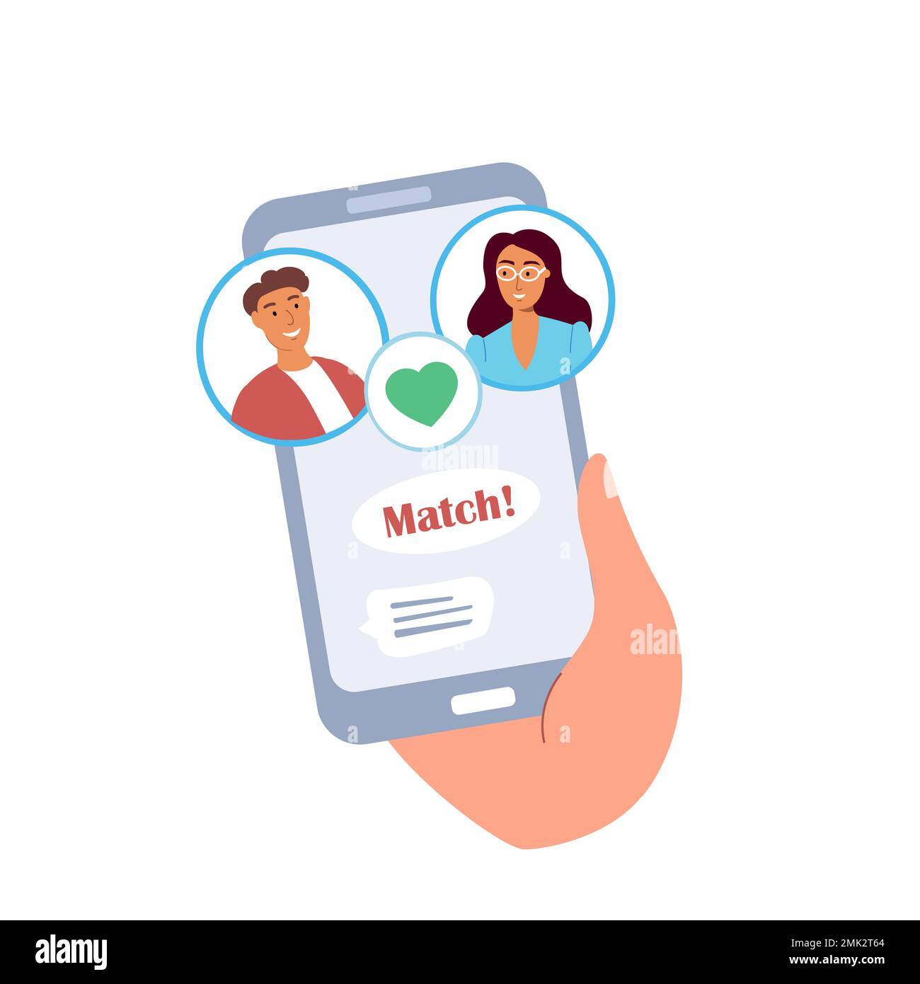 Human Character hand holding mobile phone with dating app interface ...