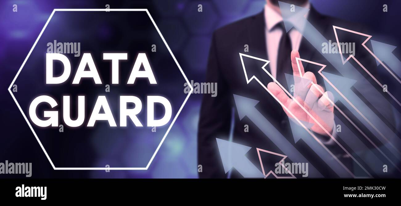 Conceptual caption Data Guard. Business concept manage databases to ...