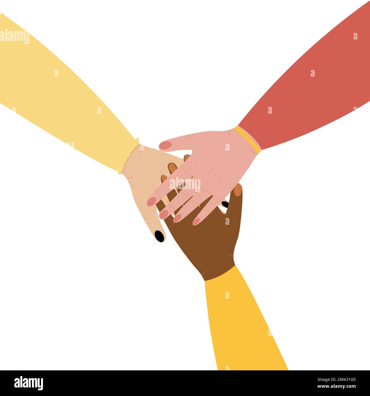 Diverse racial team workers holding hands together. Women activist ...
