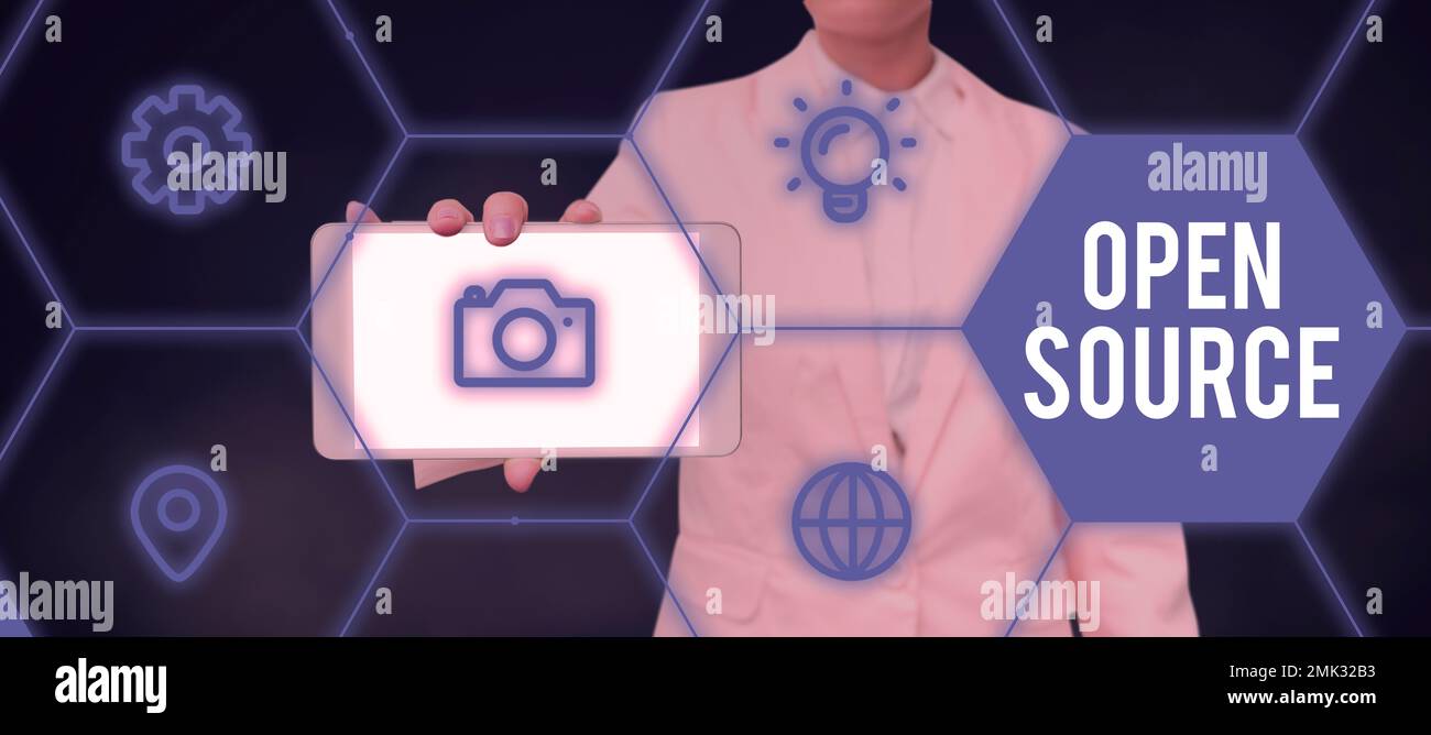 Text showing inspiration Open Source. Business concept denoting software which original source ...