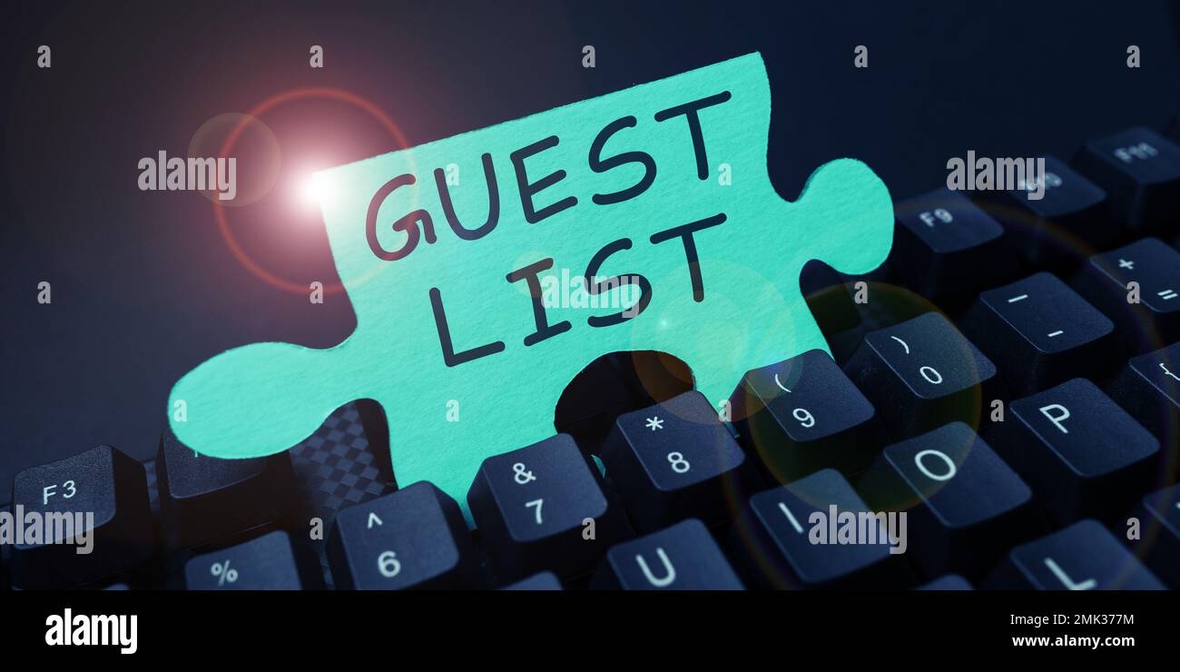 Writing displaying text Guest List. Business approach a list of people ...