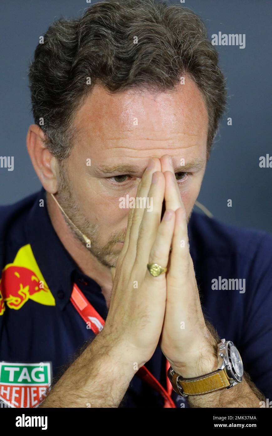 Red Bull Team Principal Christian Horner attends a news conference at ...