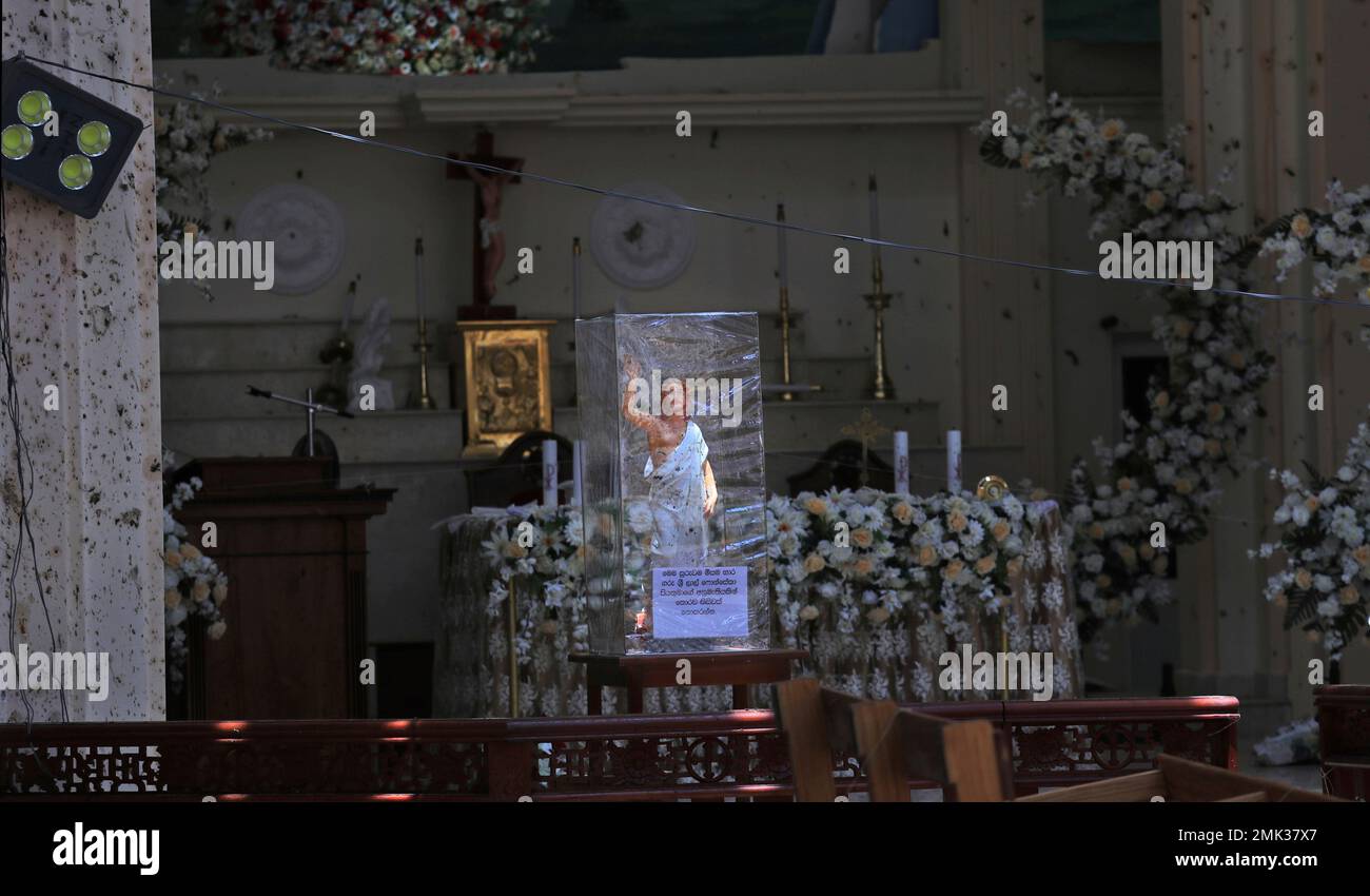 In this Thursday, April 25, 2019 photo, a statue of Jesus Christ stands ...
