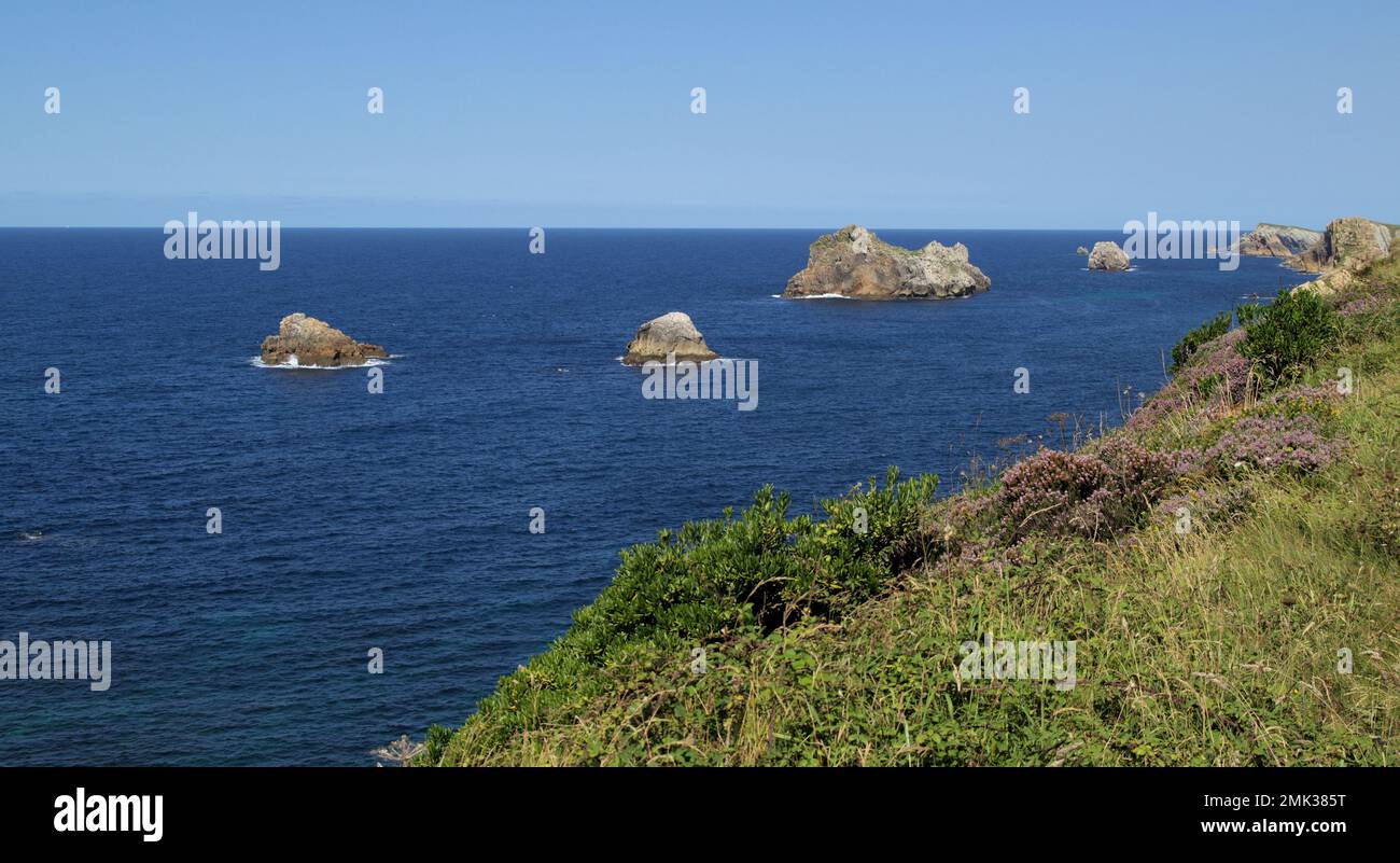 Coastal part of Cantabria in the north of Spain, eroded Costa Quebrada ...