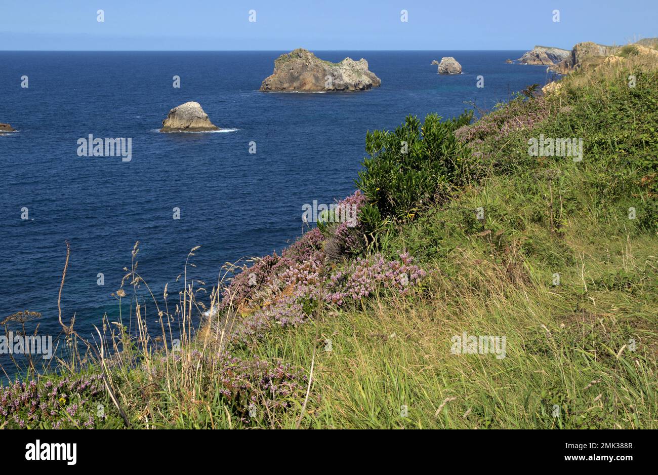 Coastal part of Cantabria in the north of Spain, eroded Costa Quebrada ...