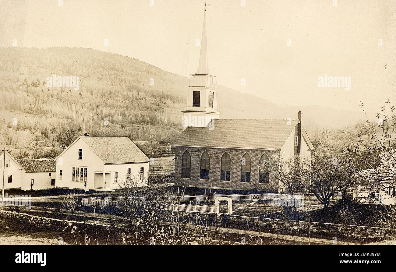 American Church about 1900, Vintage Wood Church with Steeple, Turn of ...