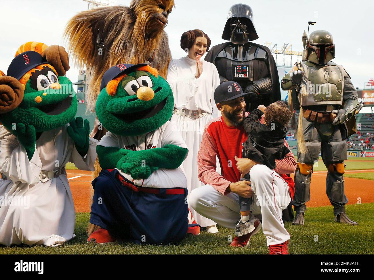 Boston Red Sox's David Price, lower right, and his son Xavier pose with ...