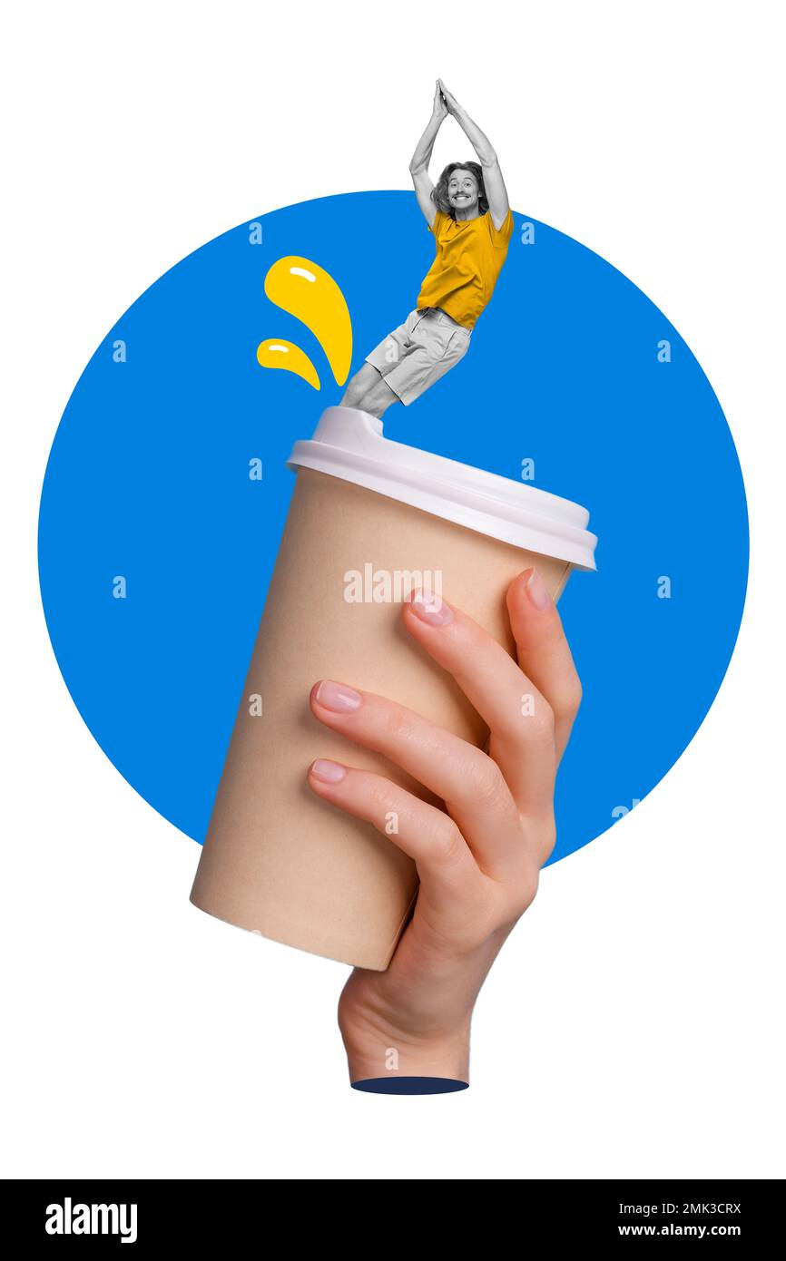 Photo sketch graphics collage artwork picture of funny funky guy diving ...