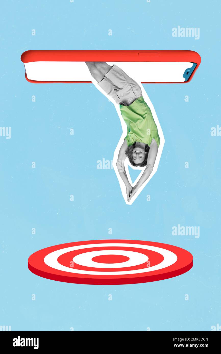 Collage 3d image of pinup pop retro sketch of smiling funny guy jumping ...