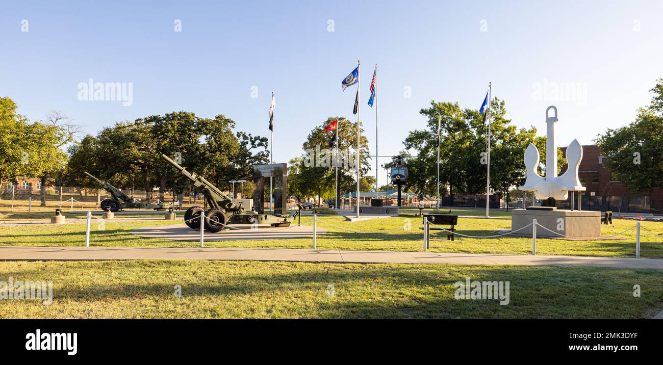 Shawnee, Oklahoma, USA - October 15, 2022: The Veteran Memorial Park next to the Pottawatomie ...