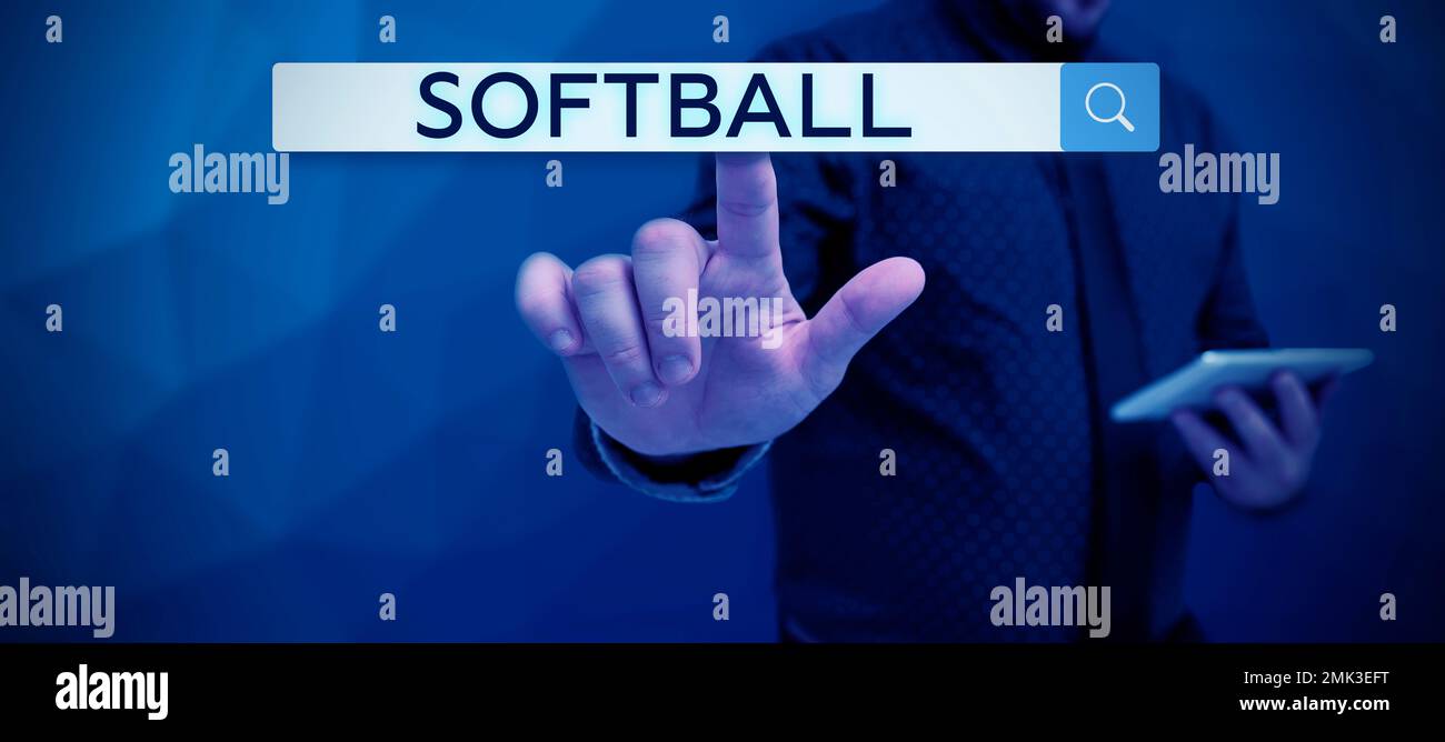 Hand writing sign Softball. Concept meaning a sport similar to baseball ...