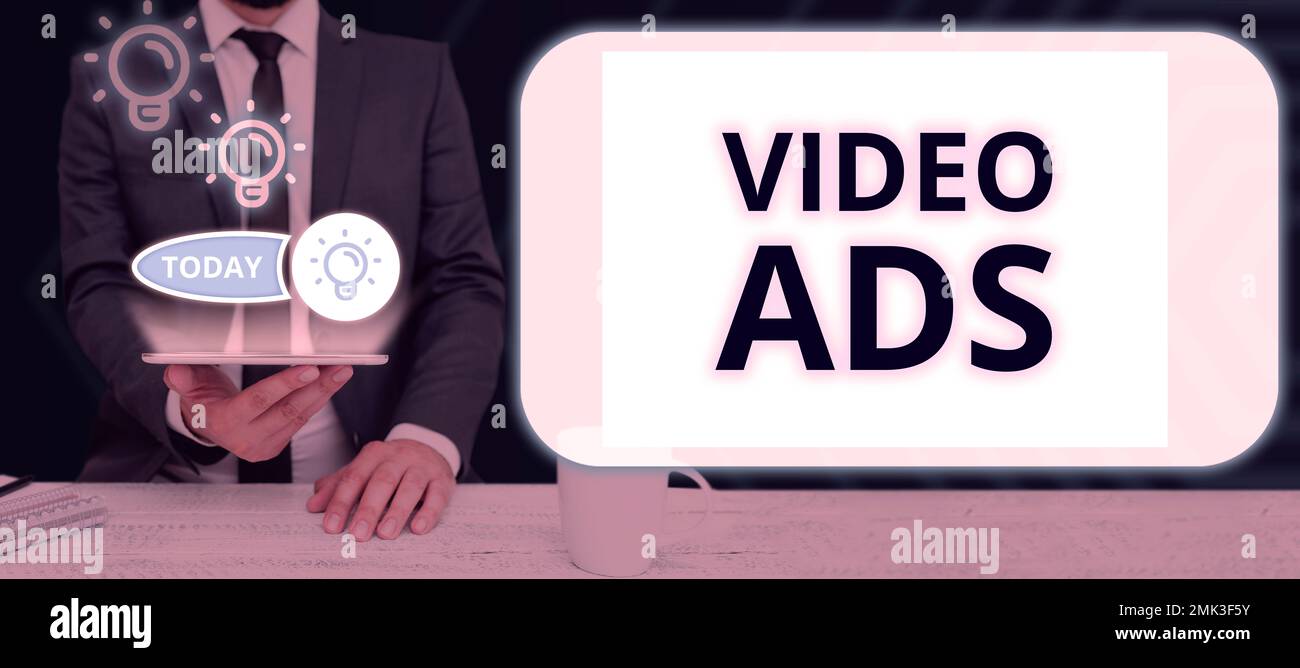 Text sign showing Video Ads. Internet Concept Engage audience in the ...