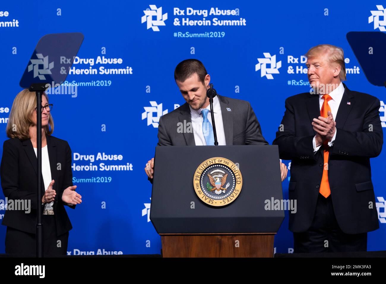 President Donald Trump applauds drug addict ion survivor Alex Elswick ...