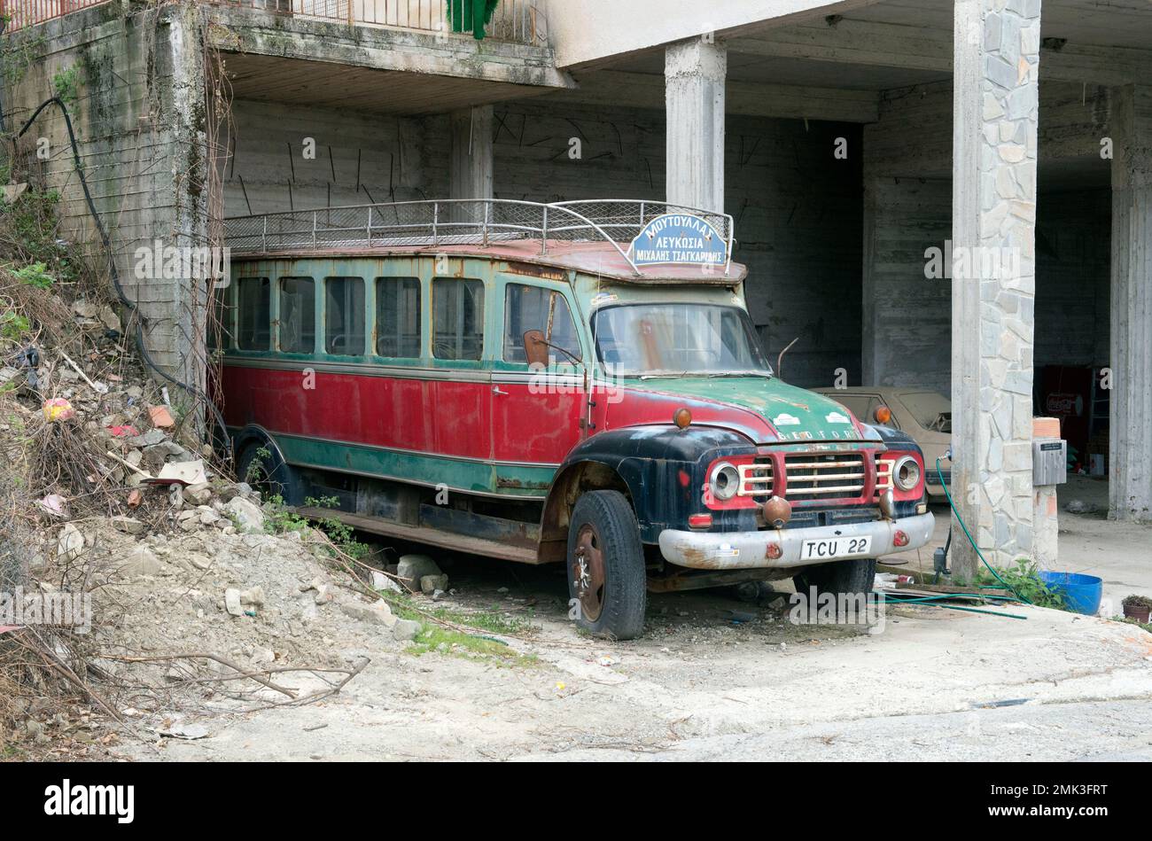 Village Bus of Motoullas Stock Photo - Alamy