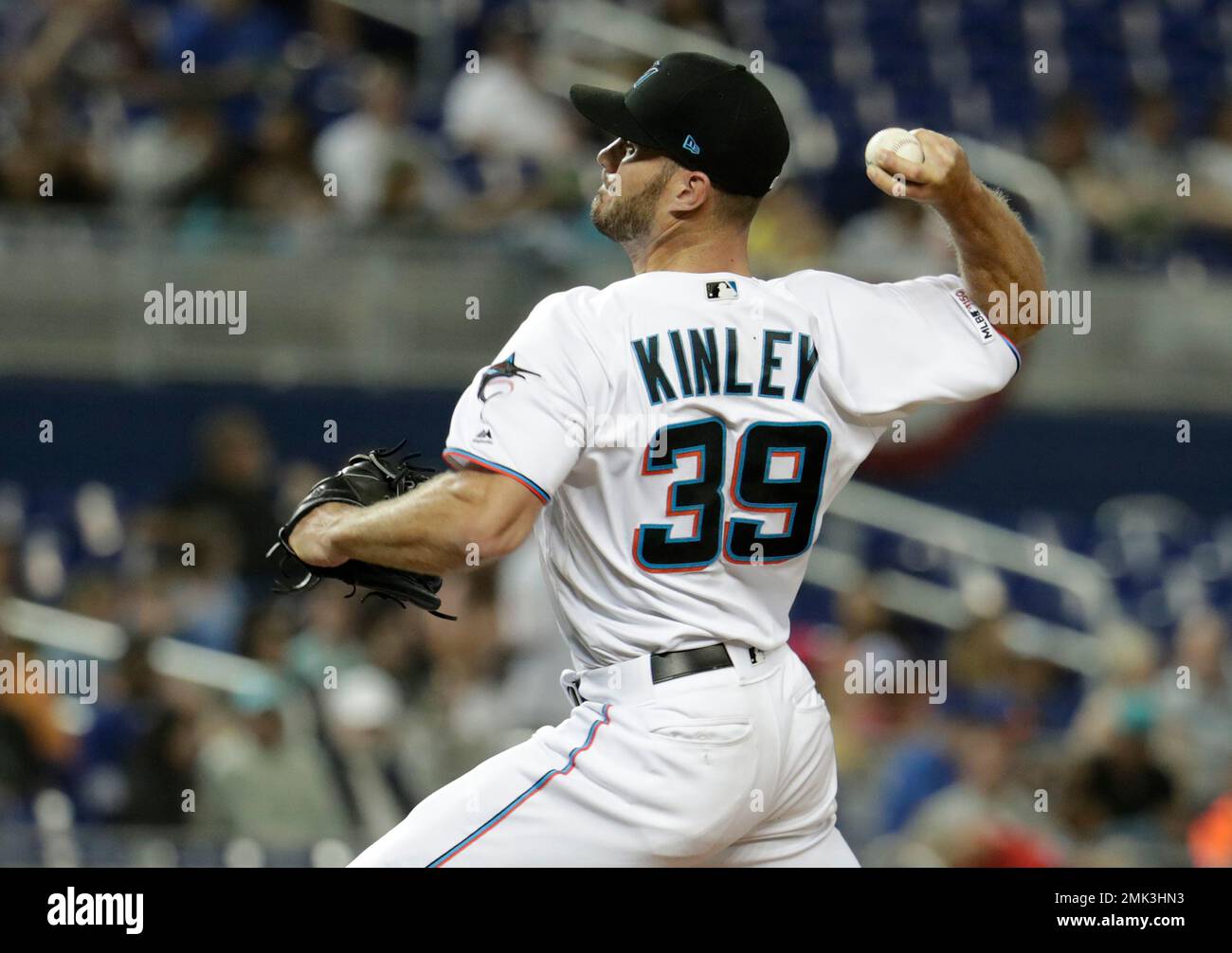 Miami Marlins relief pitcher Tyler Kinley (39) delivers a pitch during ...