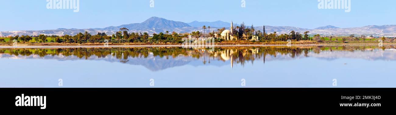 Larnaca Salt Lake with Hala Sultan Tekke Mosque and Stavrovouni Montain ...