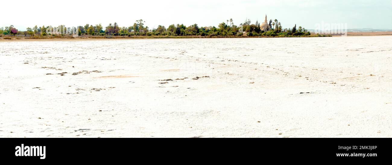 In summer, the Larnaka salt lake dries up and is covered by a ...