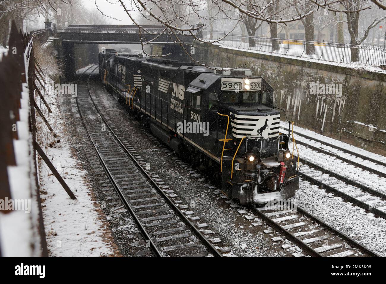 FILE- In this March 3, 2019, file photo a Norfolk Southern freight ...