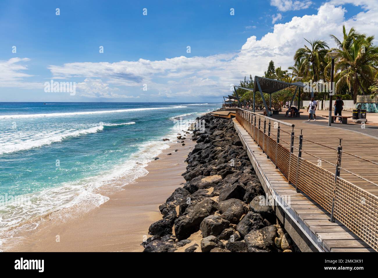 Reunion Island, Saint-Gilles waterfront : Black rocks beach Stock Photo ...