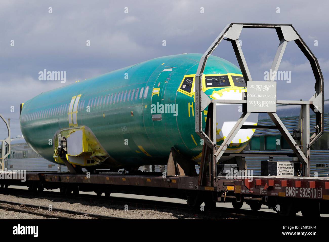 FILE - In this April 9, 2019, file photo a Boeing 737 fuselage ...