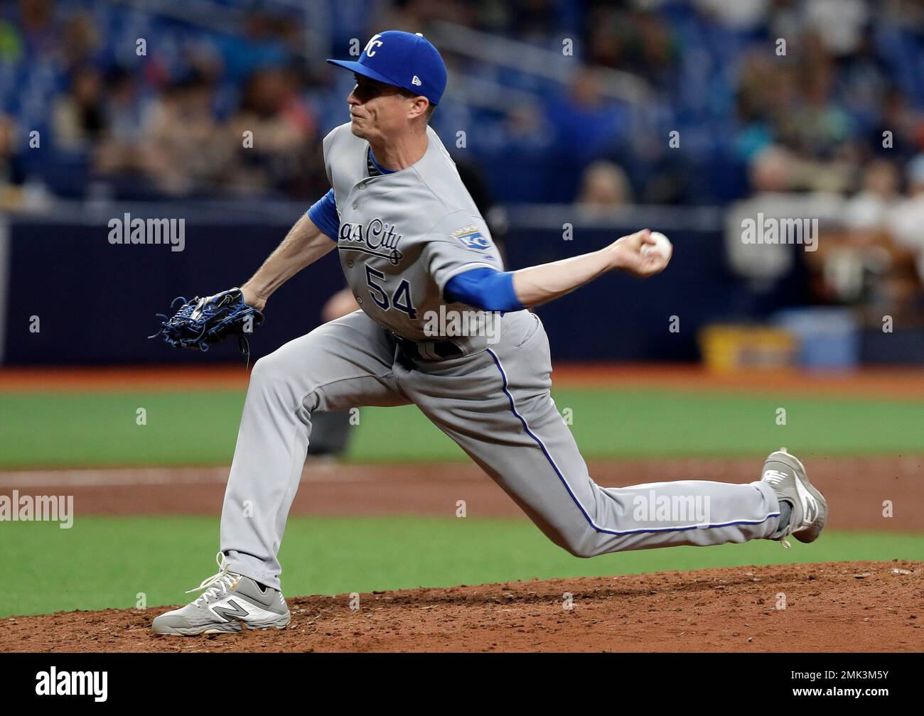 Kansas City Royals pitcher Tim Hill delivers to the Tampa Bay Rays ...