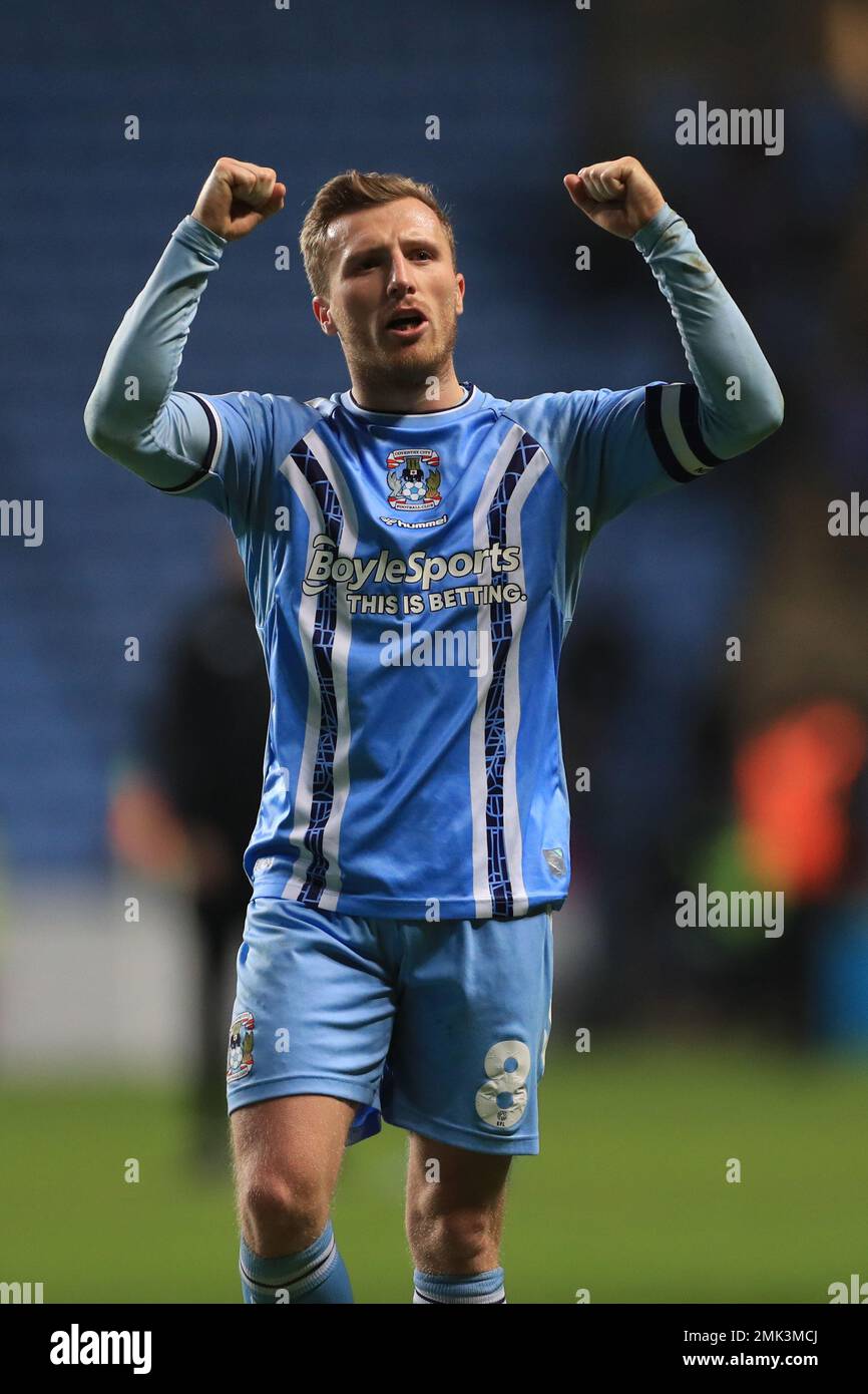 Coventry City's Jamie Allen celebrates after the final whistle of the ...
