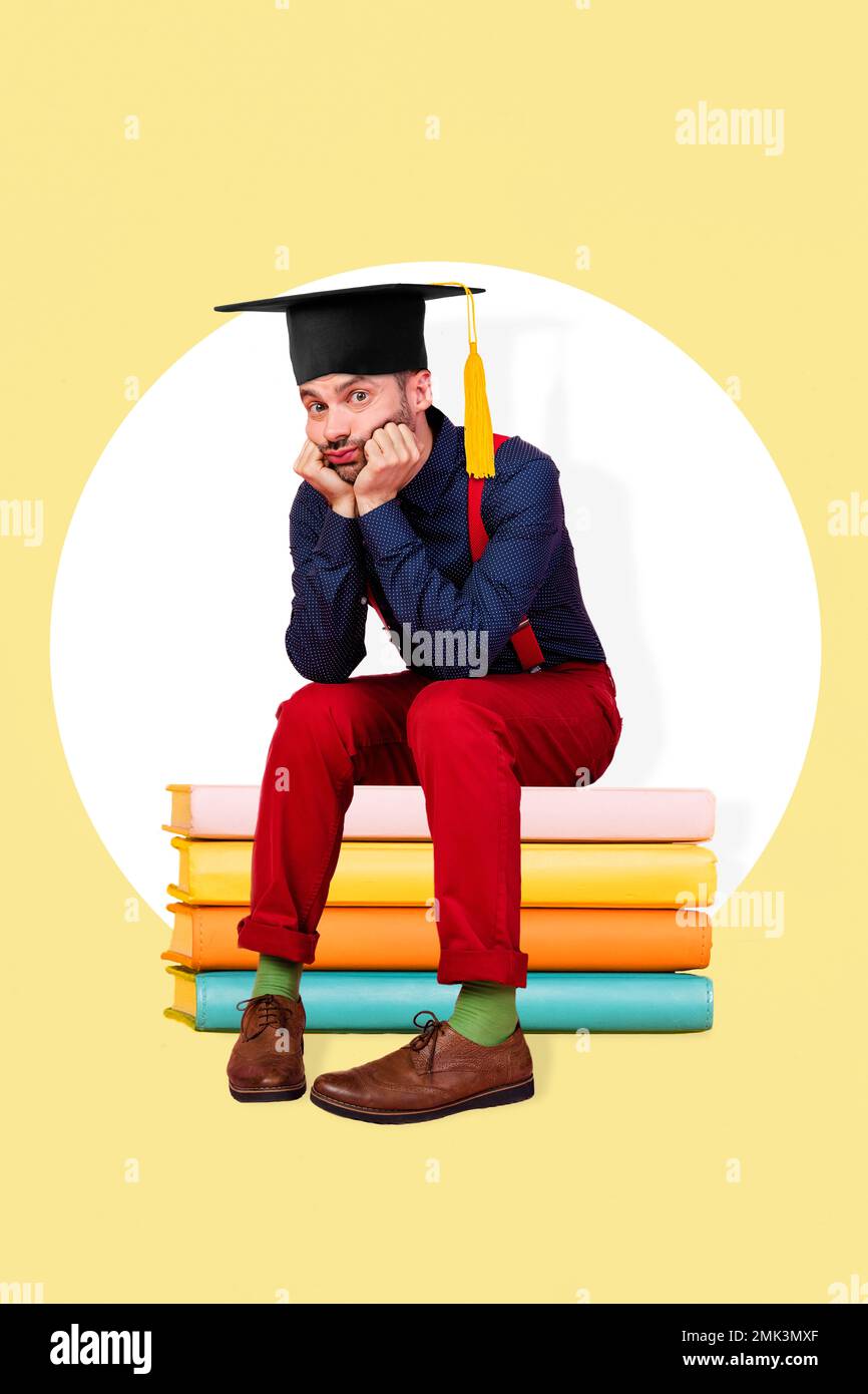 Composite creative collage photo of young bachelor student guy boring ...