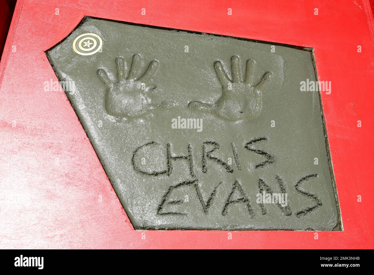 Detail of the handprint in cement of Chris Evans, member of the cast of ...