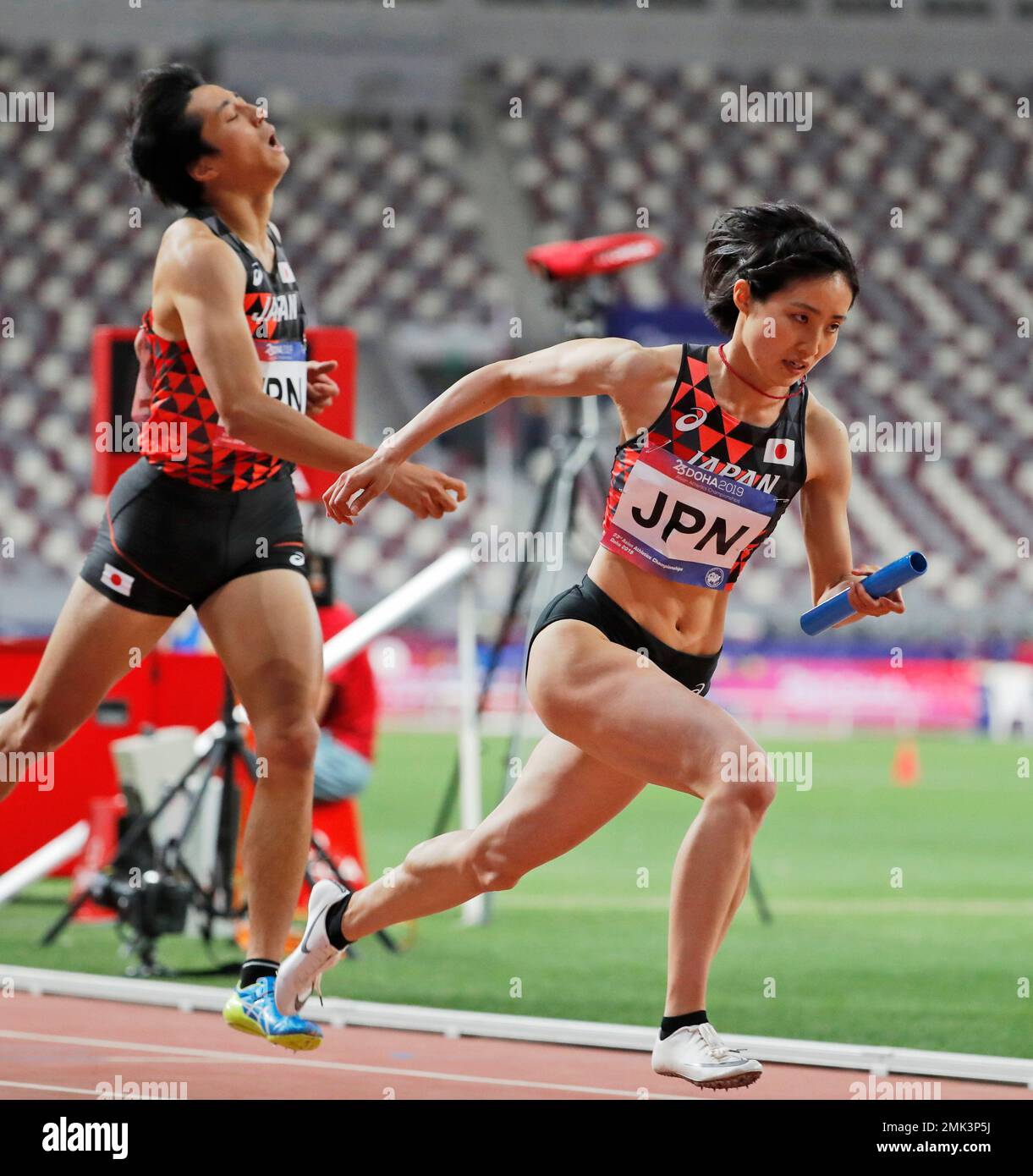 Japanese athletes compete in the 4x400 mixed relay final at the Asian ...