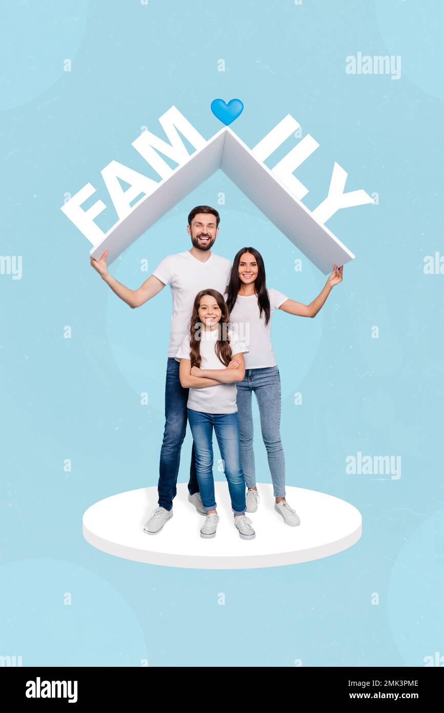 Template poster collage of happy people under roof loving care ...