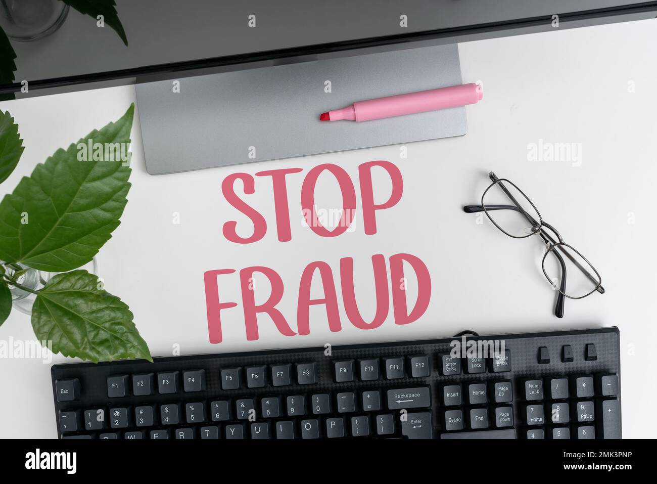 Hand writing sign Stop Fraud. Concept meaning campaign advices people ...