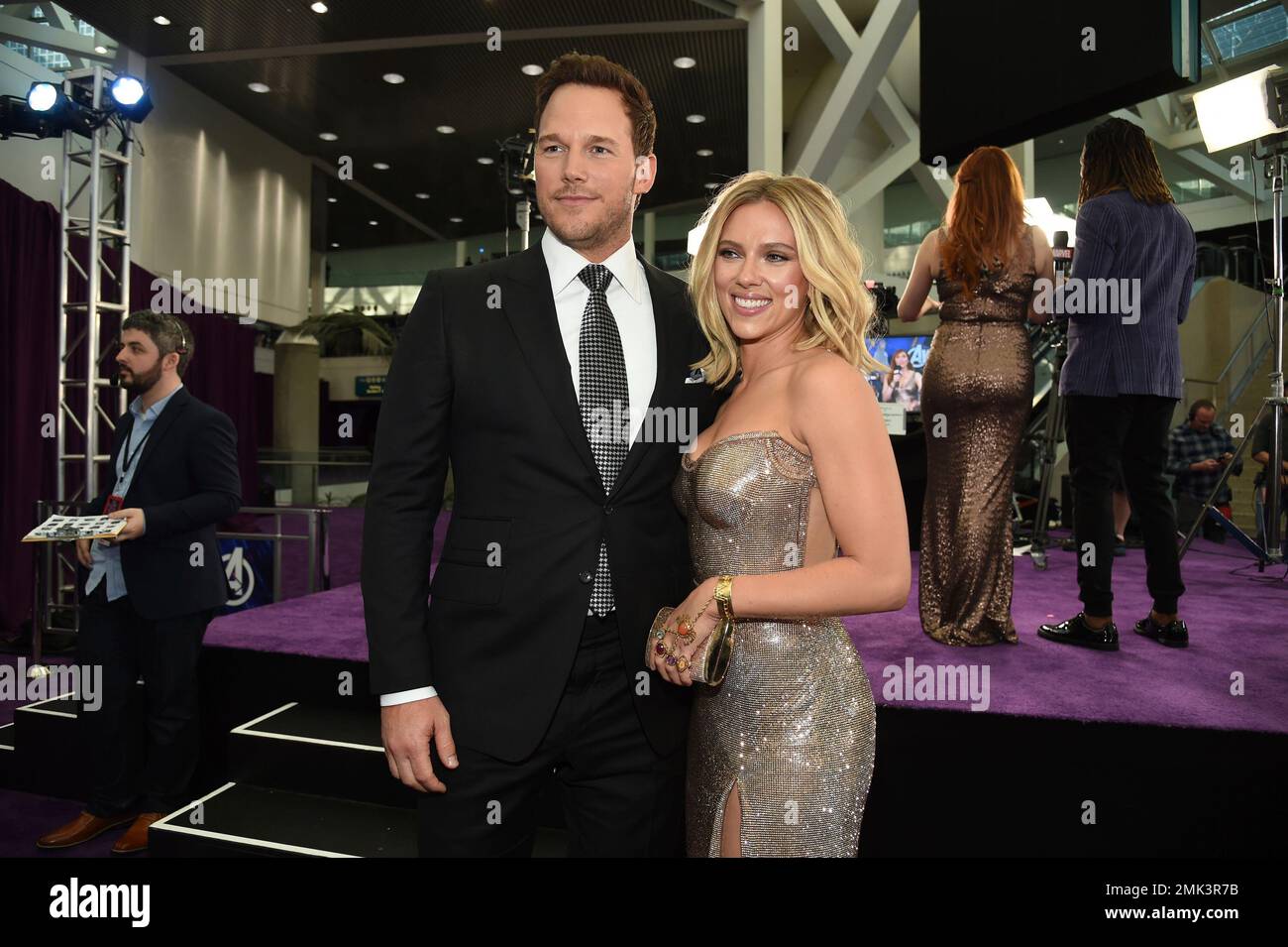 Chris Pratt, left, and Scarlett Johansson arrive at the premiere of "Avengers: Endgame" at the ...