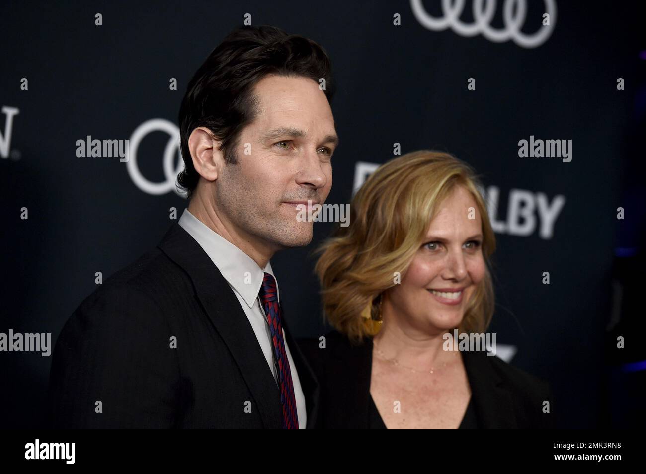 Paul Rudd, left, and Julie Yaeger arrive at the premiere of "Avengers ...