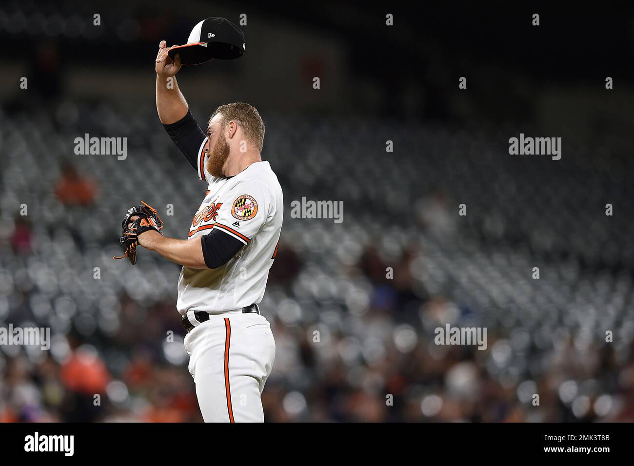 Baltimore Orioles pitcher David Hess pauses in the fifth inning of a ...