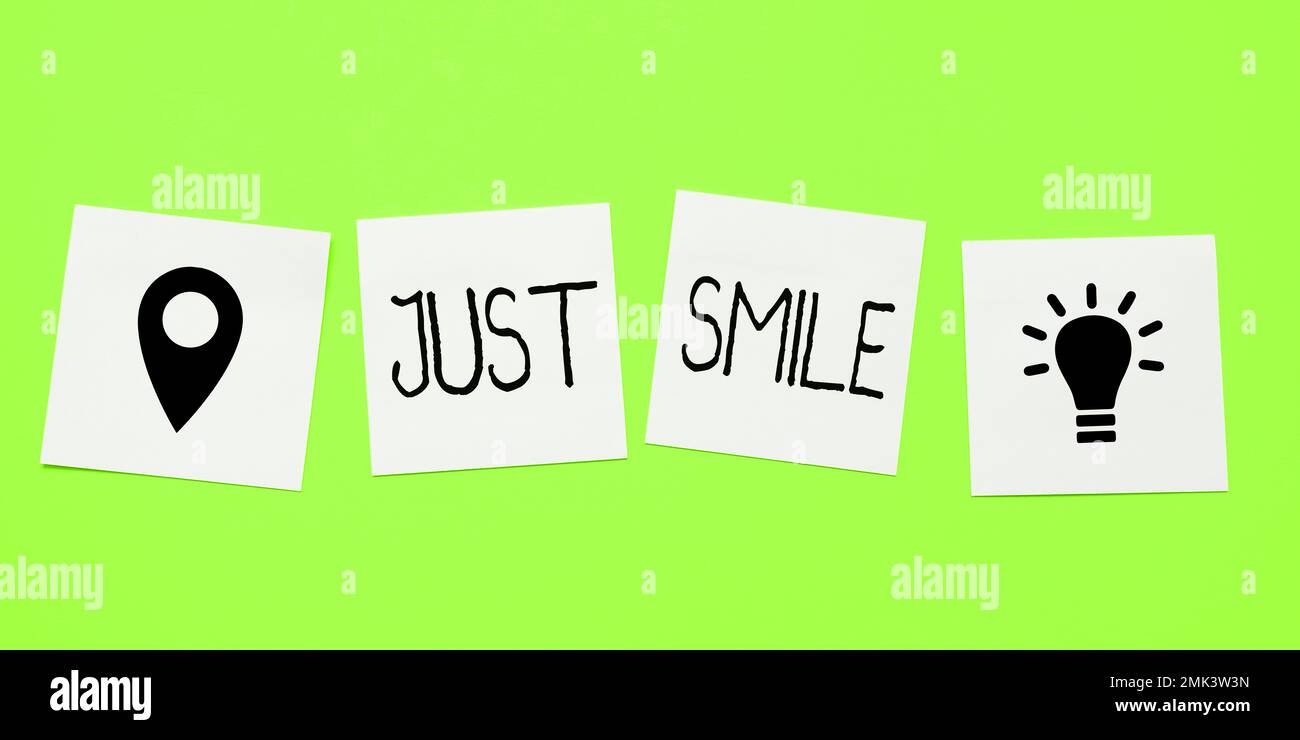 Handwriting text Just Smile. Business concept assume a facial ... Handwriting text Just Smile. Business concept assume a facial ...