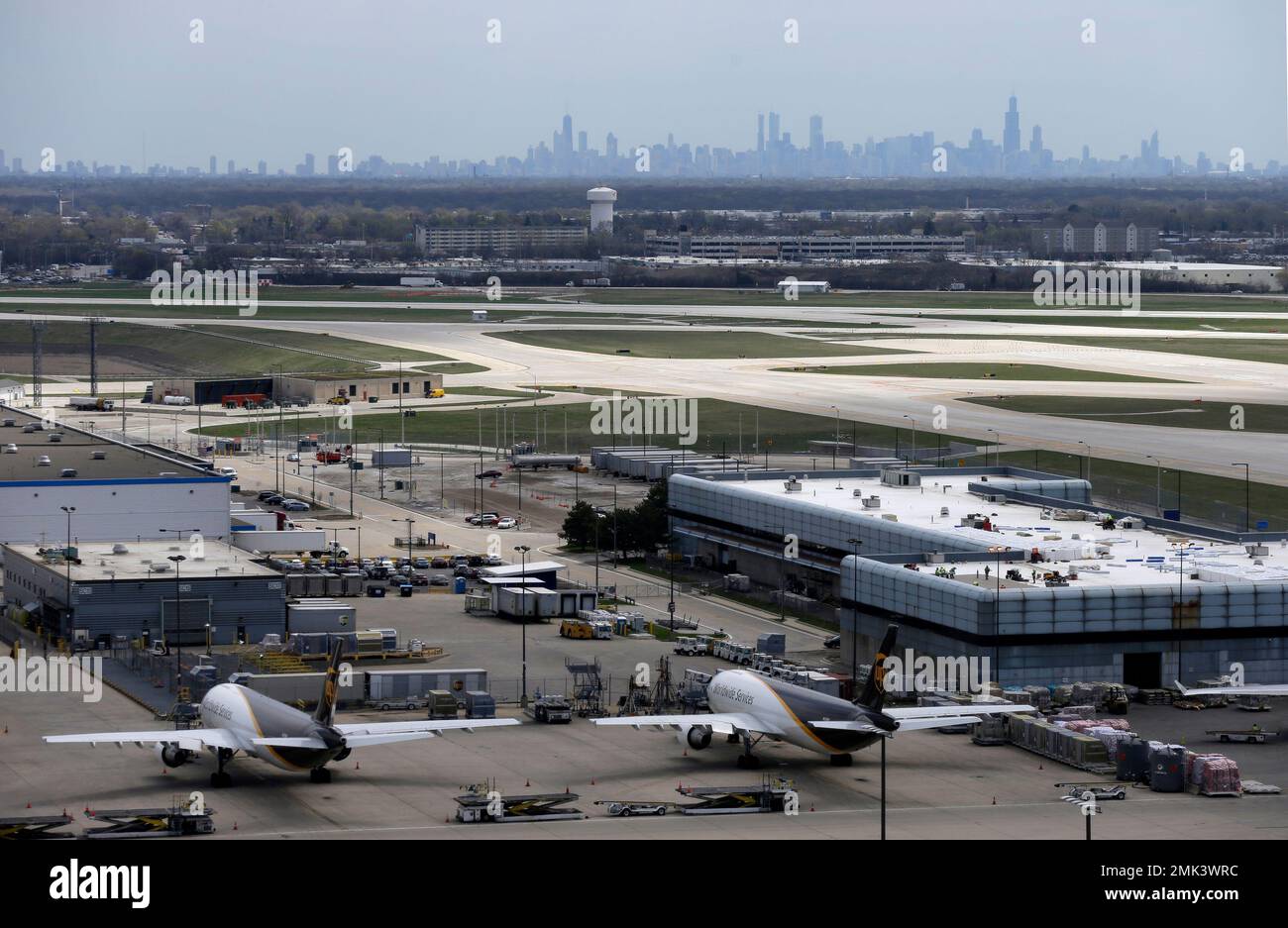 A view of downtown Chicago skyline is seen from the south air traffic ...