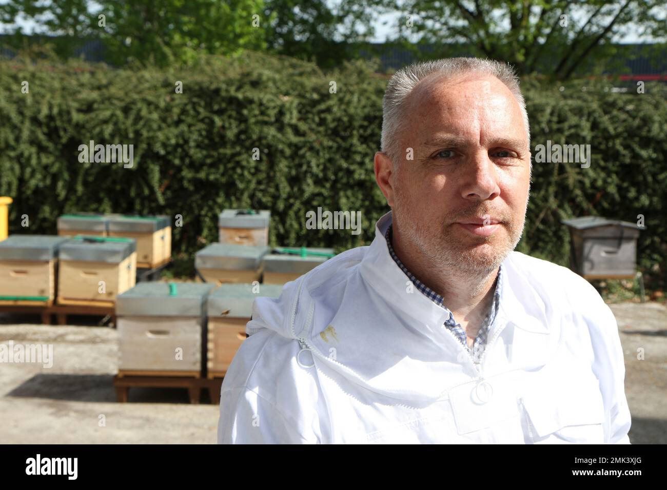 Beekeeper Nicolas Geant poses at his company that rented hives to Notre ...