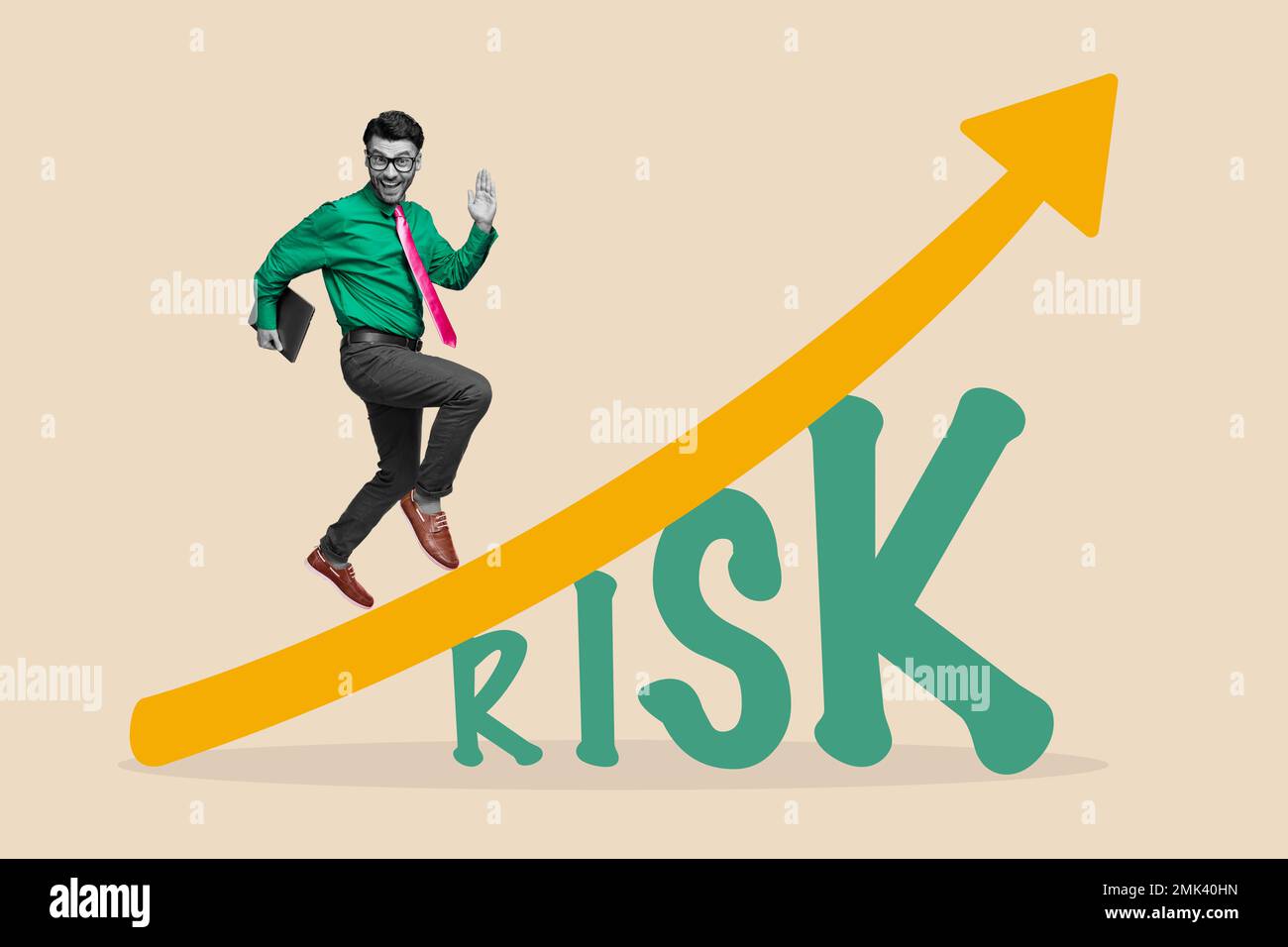 Collage artwork image of mini black white gamma corporate guy running ...