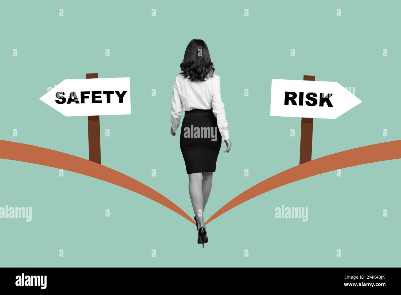 Composite collage picture of black white colors business lady walking ...