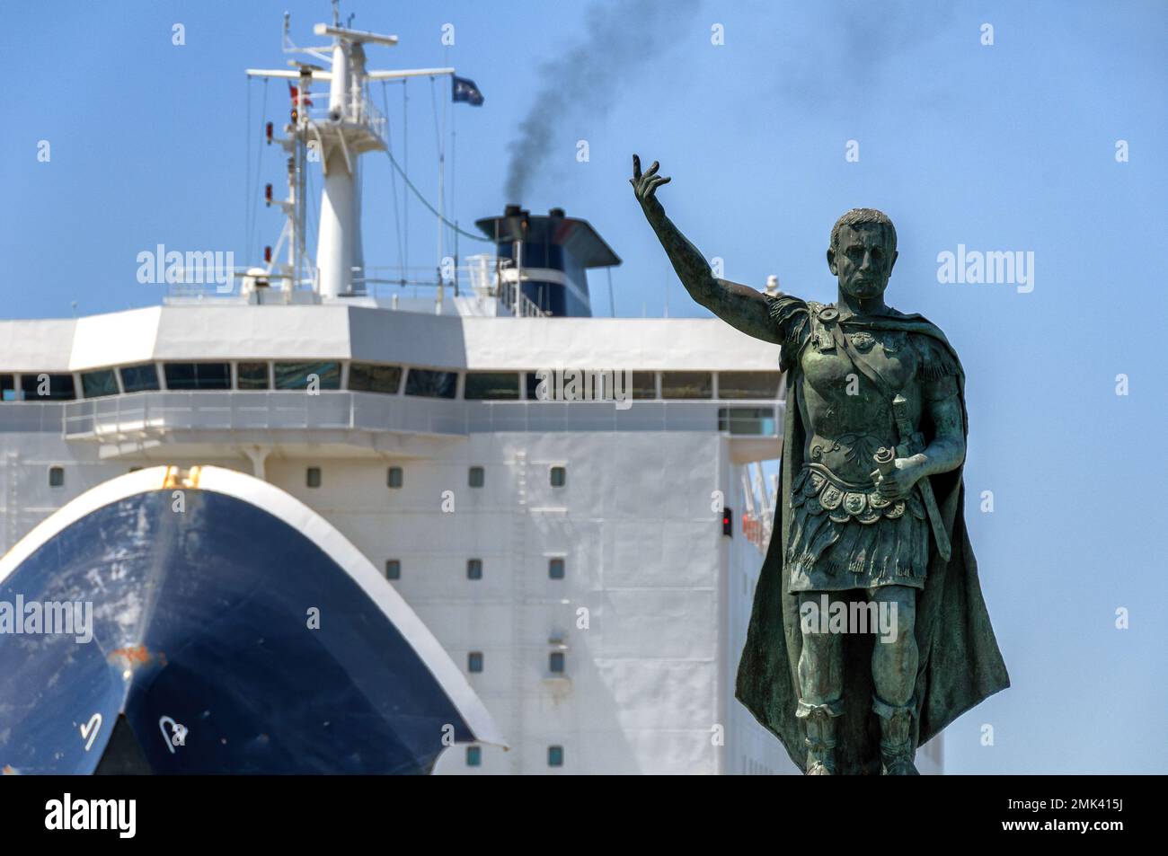 A statue of the Roman Emperor Trajan at the Italian Port of ...