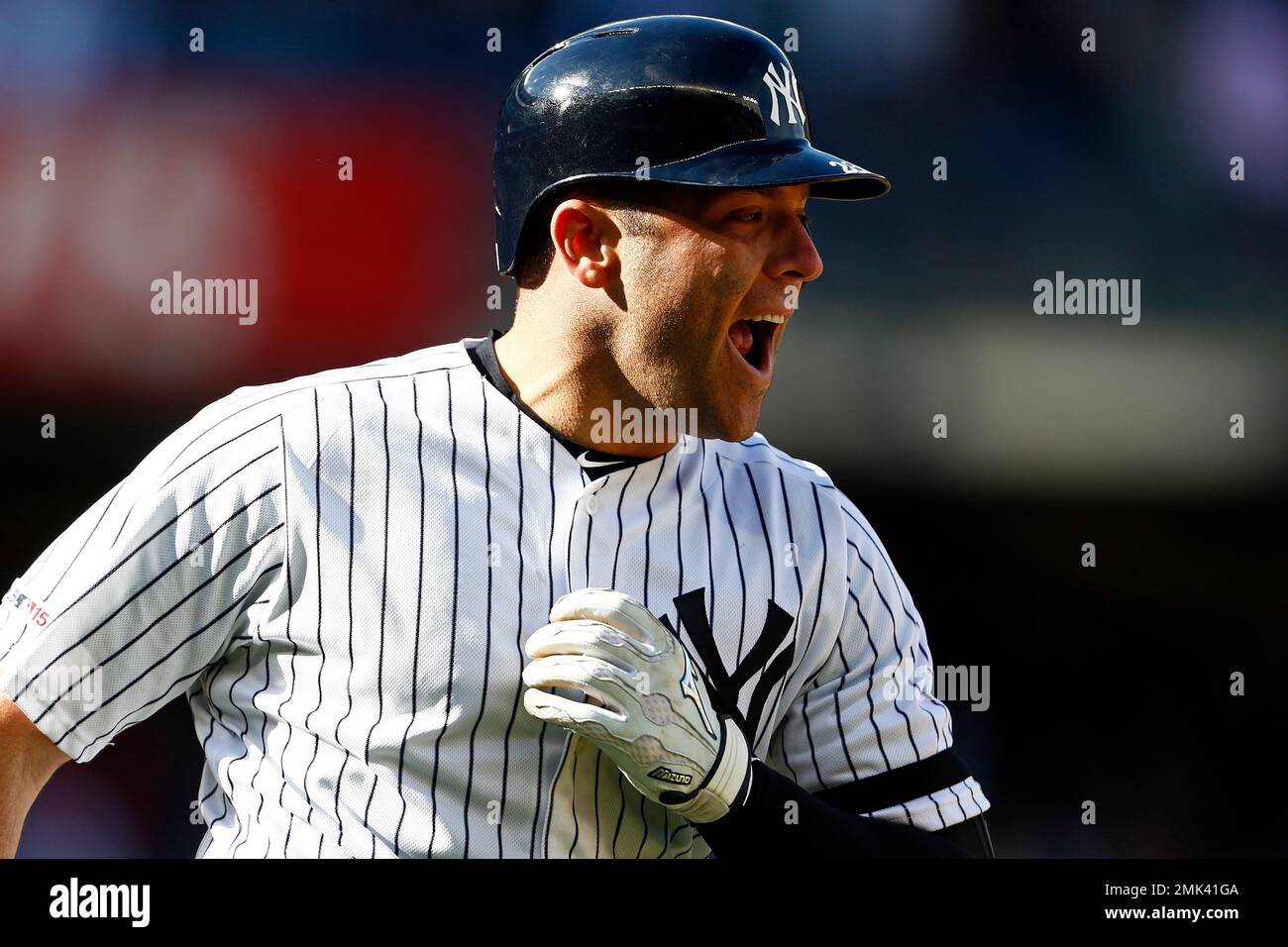 New York Yankees' Austin Romine reacts after hitting a walk off single ...