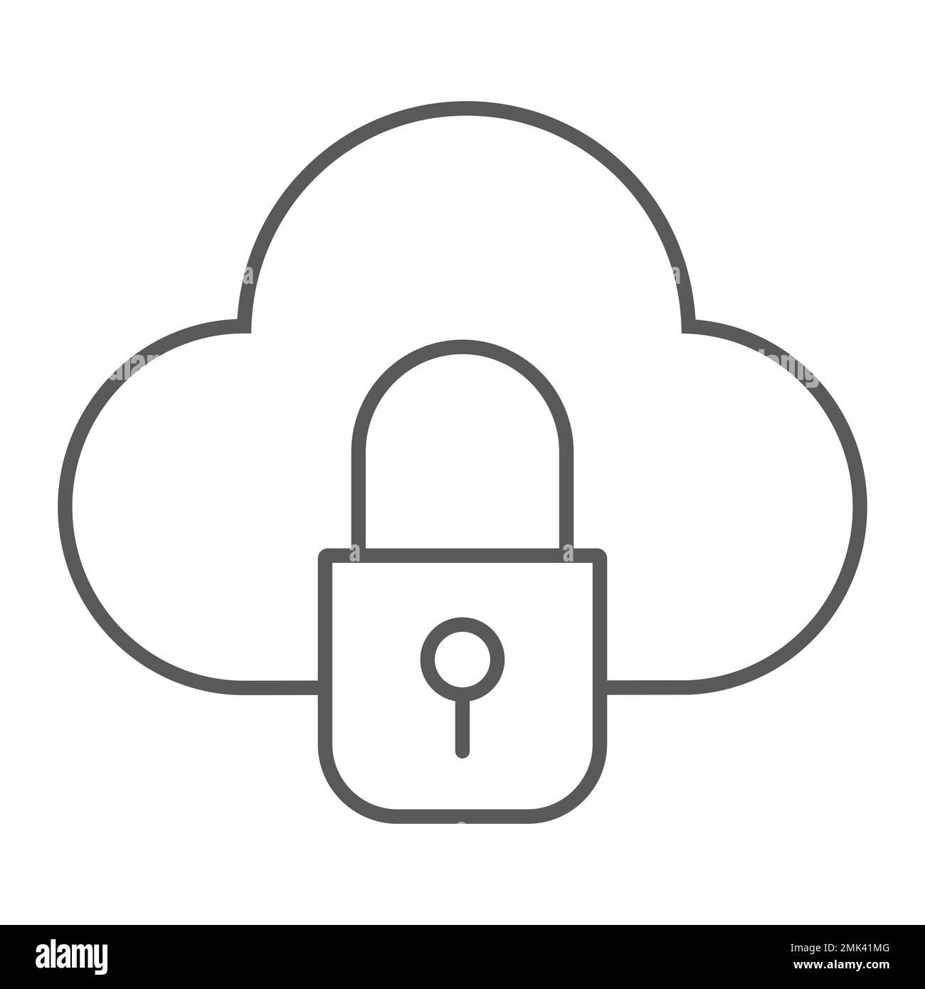 Cloud and lock thin line icon, data and protect, cloud security sign ...