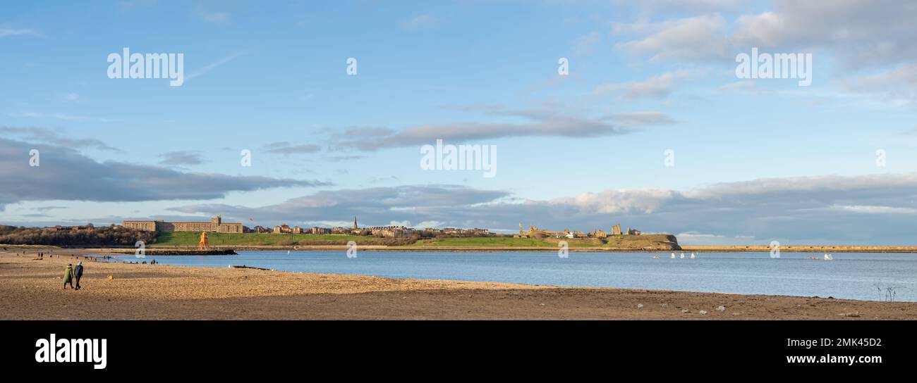 Panoramic view of Little Haven Beach in South Shields, UK, looking ...