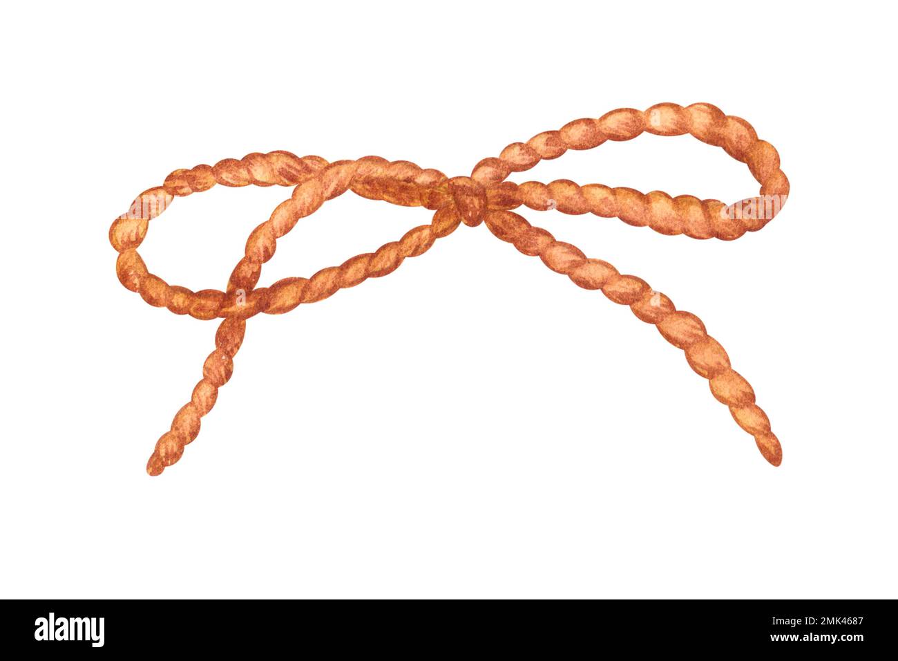 Natural wokon rope bow painted in watercolor isolated on white ...
