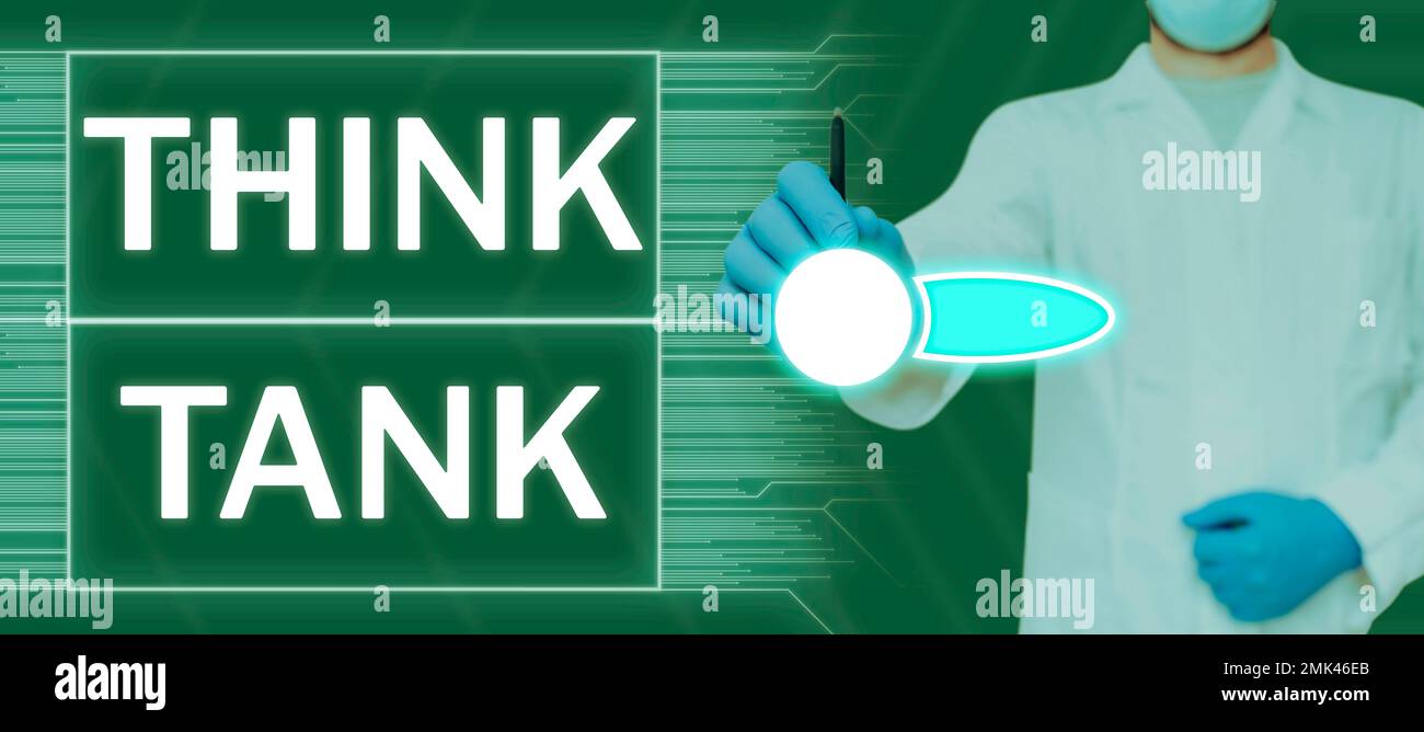 Text sign showing Think Tank. Business showcase Thinking of Innovative ...