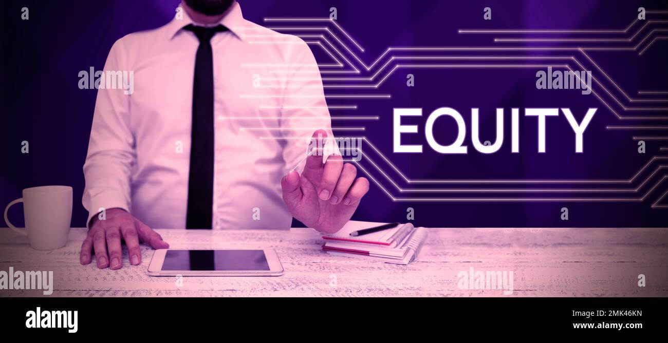 Conceptual caption Equity. Concept meaning quality of being fair and ...
