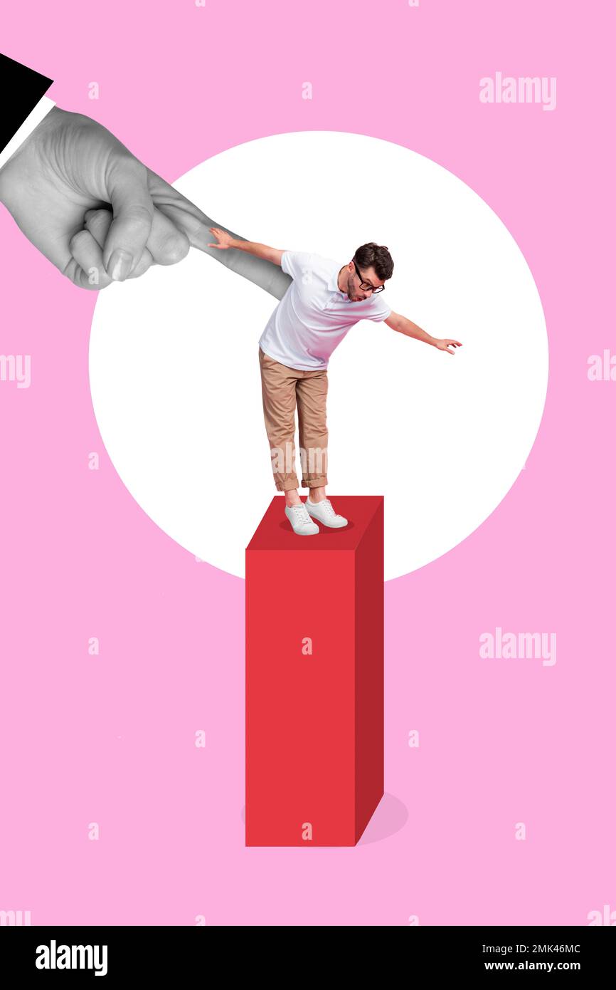 Creative template magazine collage of big human finger envy coworker ...